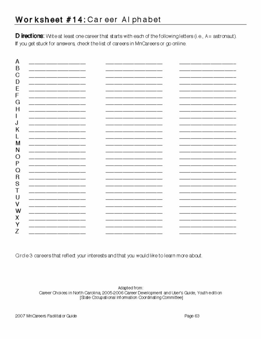 Worksheet 14 Career Alphabet Answers - Free Printable Worksheets