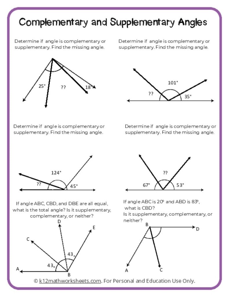 Complementary Angles Worksheet Free Printable - Printable Worksheets ...