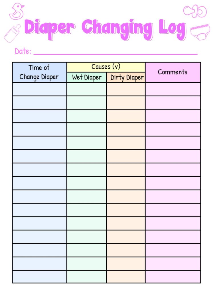 Preschool Diaper Changing Chart Printables - Printable Worksheets Template