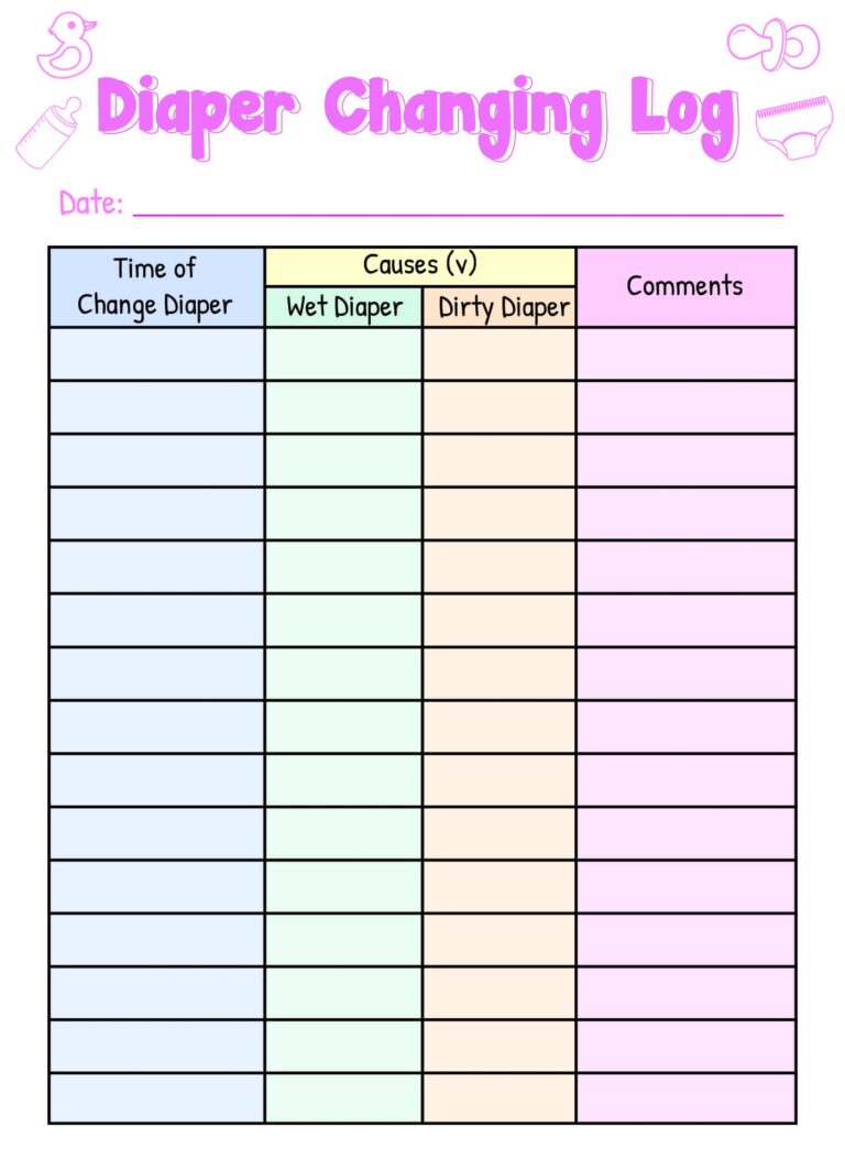 Preschool Diaper Changing Chart Printables - Printable Worksheets Template