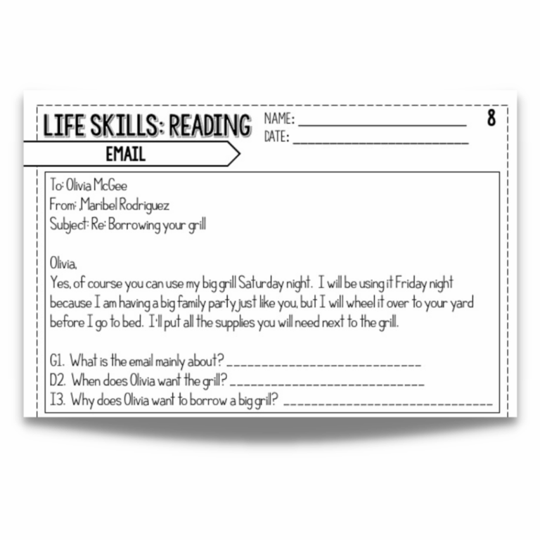 Life Skills Reading Comprehension Worksheets - Free Printable Worksheets