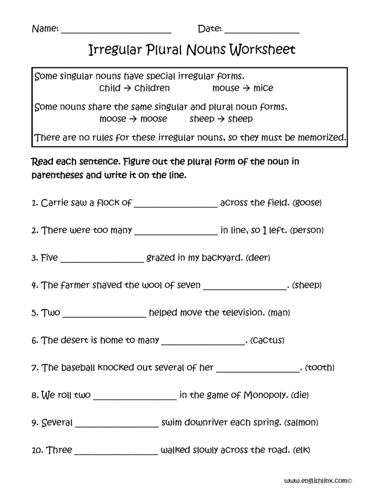 Free Printable Irregular Plural Nouns Worksheet - Free Printable Worksheets