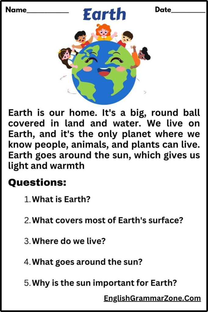 Earth Reading Comprehension Worksheet - Printable Worksheets Template