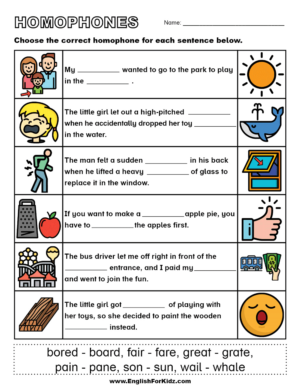 Homophones Worksheets Free Printable - Free Printable Worksheets