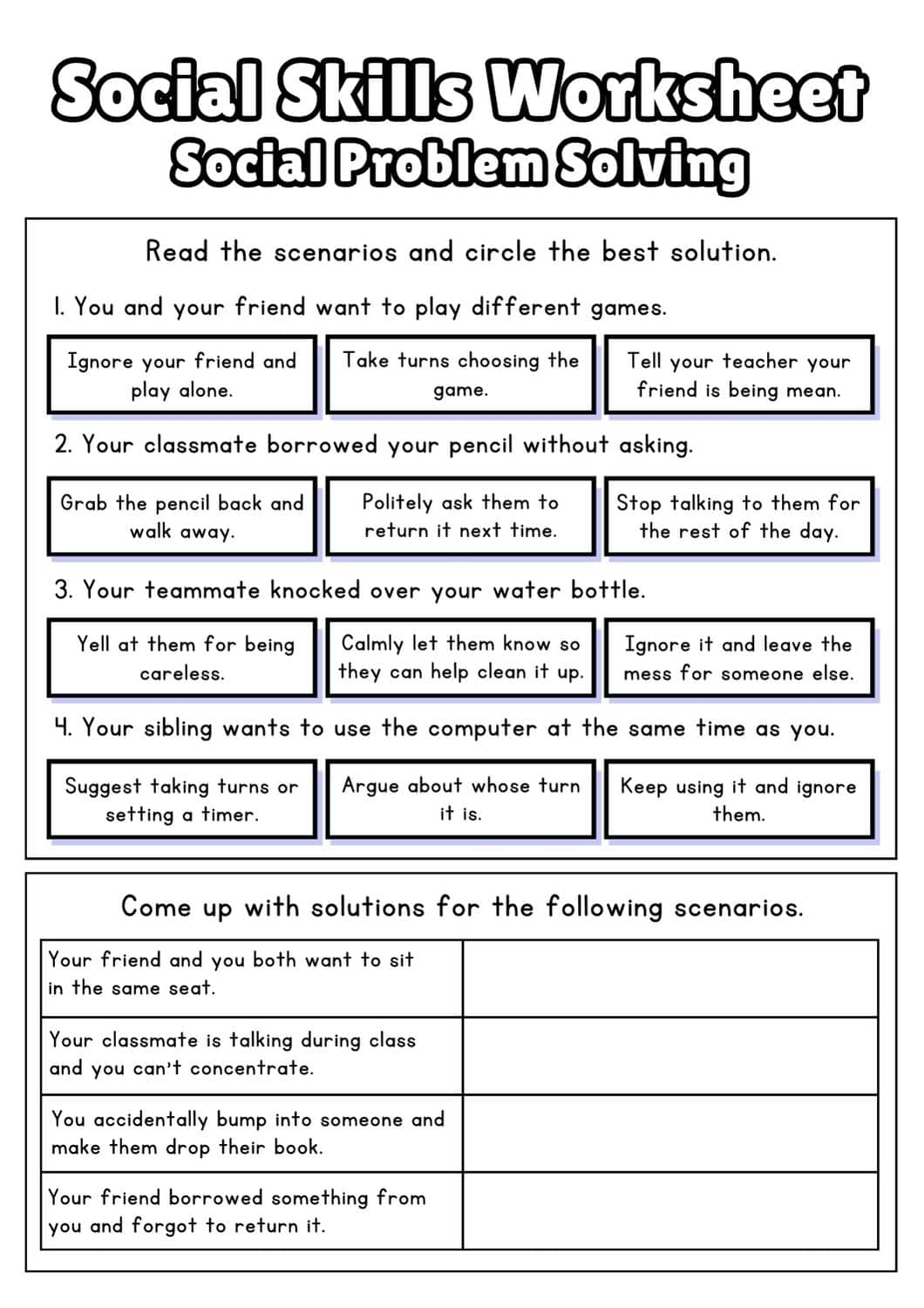 Printable Social Skills Worksheets - Free Printable Worksheets