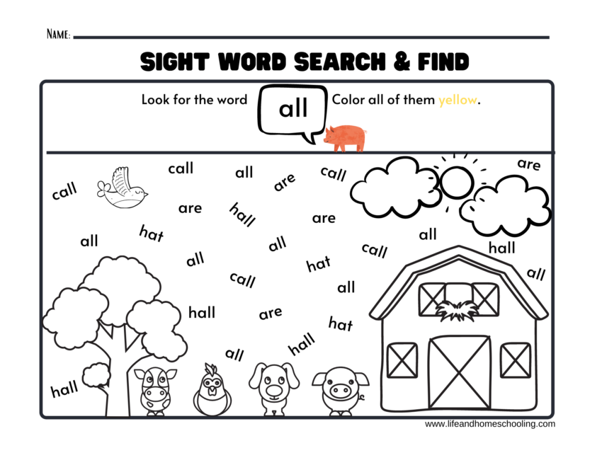 Sight Word Worksheets Kindergarten Color Farm - Free Printable Worksheets