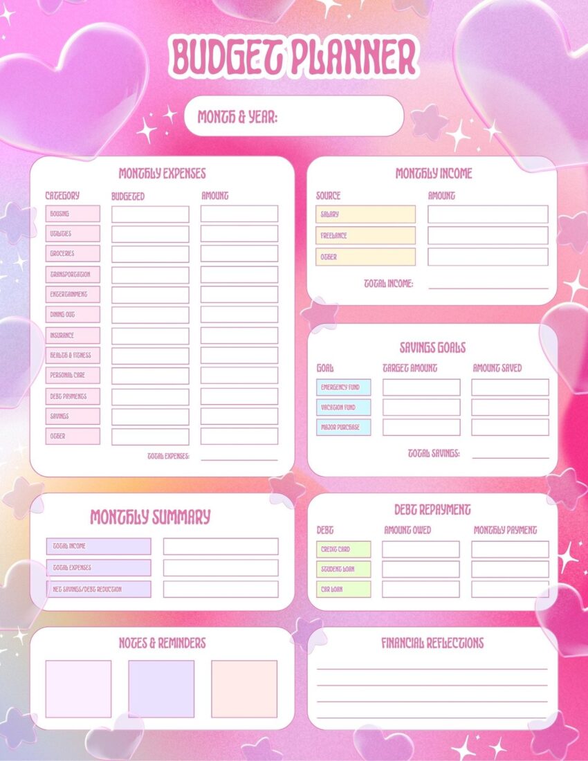 Cute Printable Monthly Budget Worksheet - Free Printable Worksheets