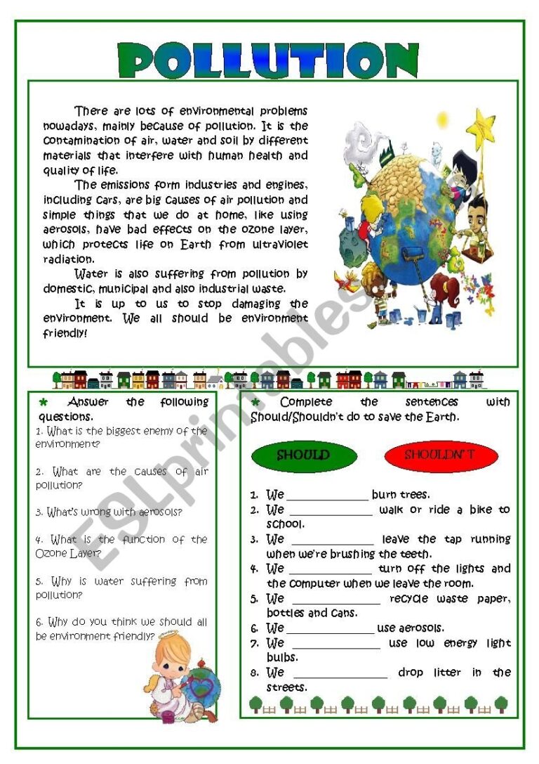 Air Pollution Reading Comprehension Worksheet - Free Printable Worksheets